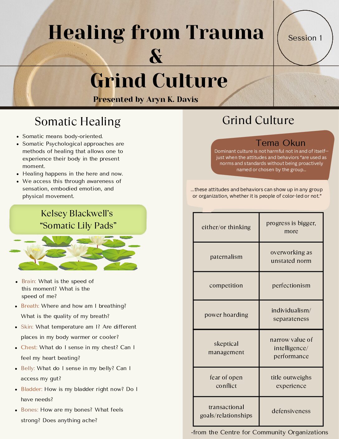 One Pager - Somatic Healing-Centered Practices - NASAA